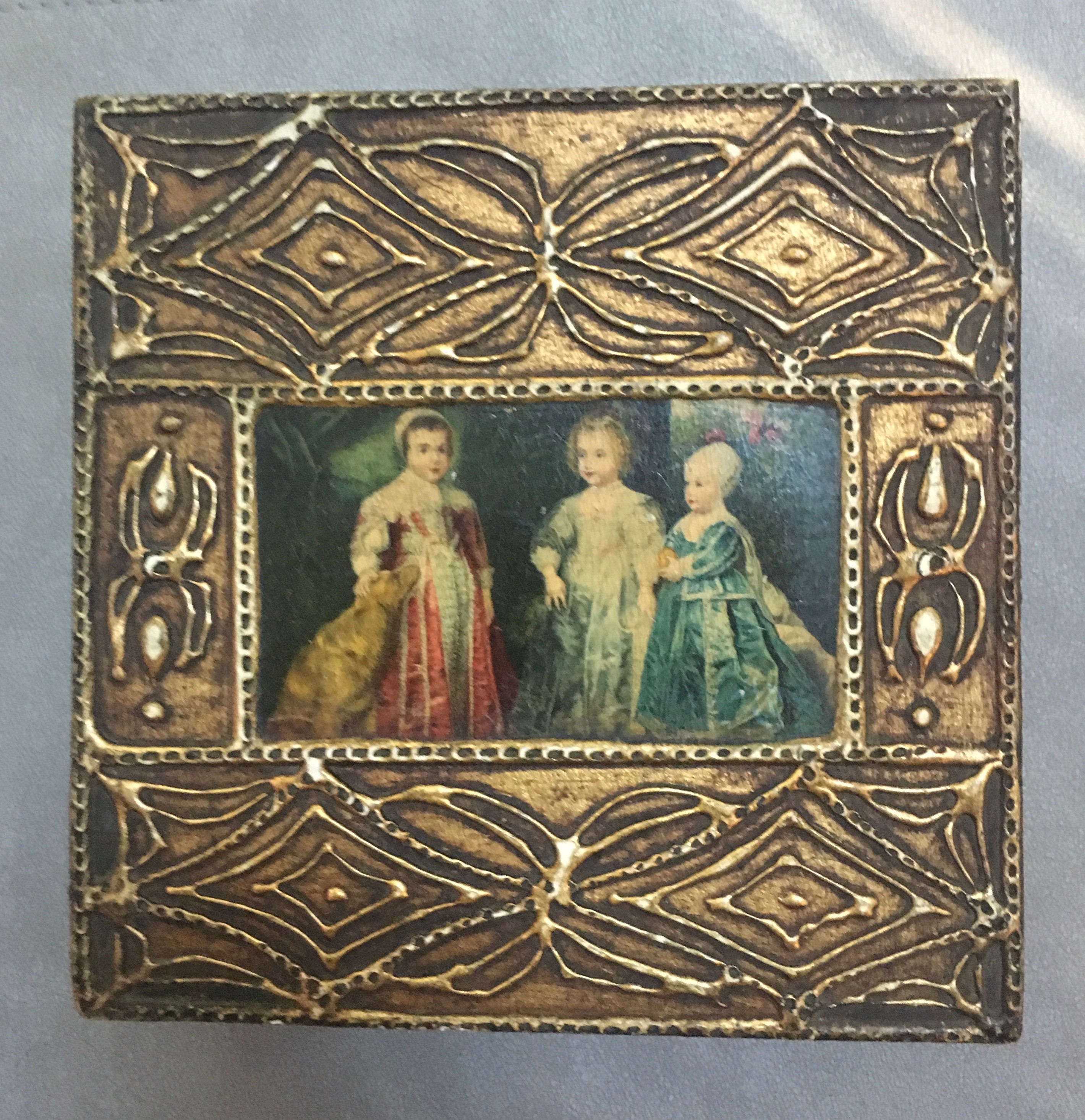 Mid Century Golden Wood Box With Painted Lid, Well Preserved and a Must ...