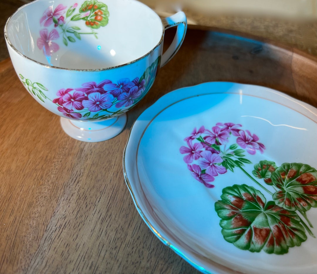 Rare Colclough Bone China Geranium Tea Cup and Saucer, Made in England ...