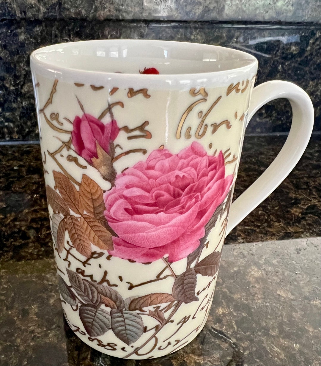 Dunoon Mug Stoneware Sonnet Rose Poetry Pink Gold Scotland Redoute ...