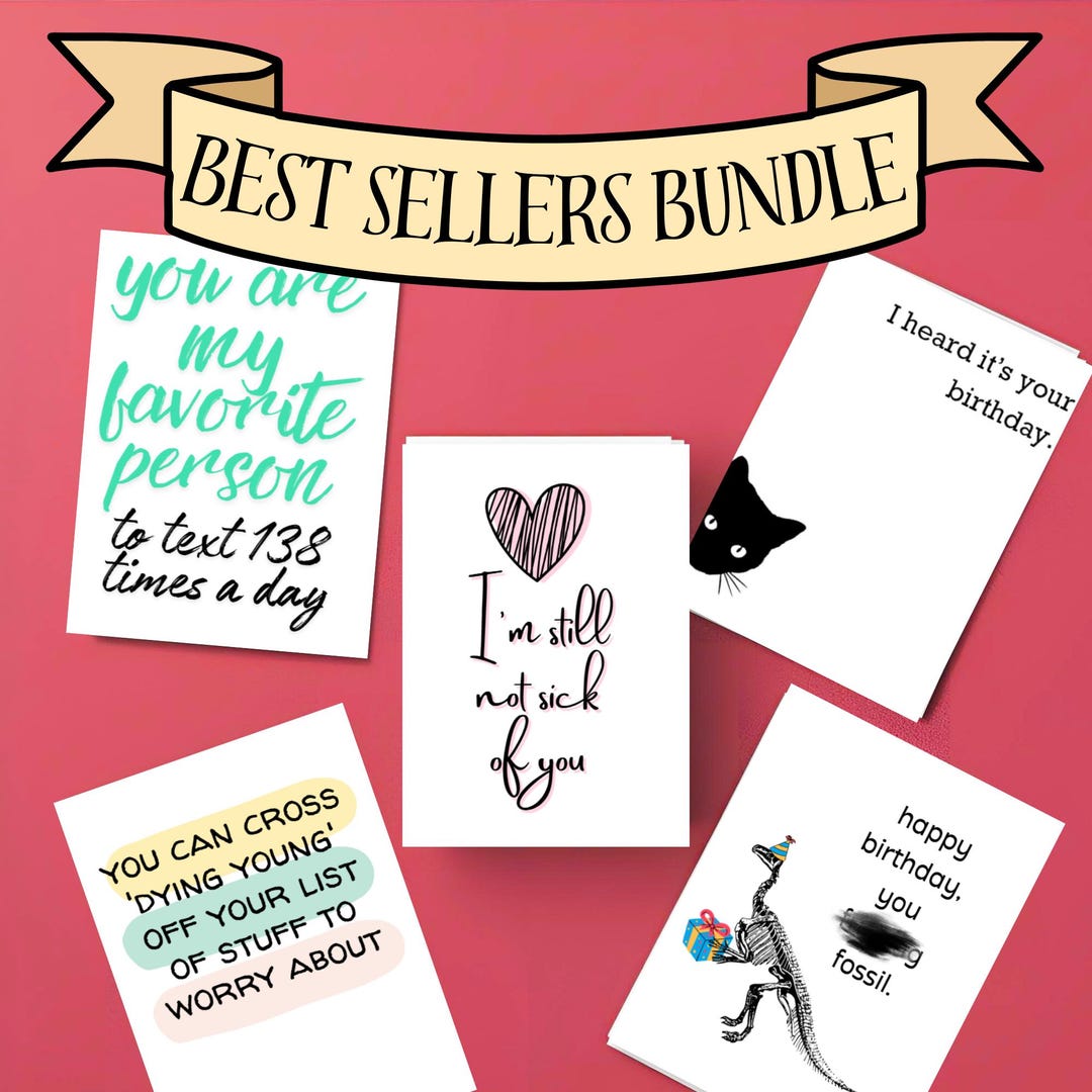 Funny Greeting Card Bundle, Birthday, Love, Friendship, Set of 5 - Etsy
