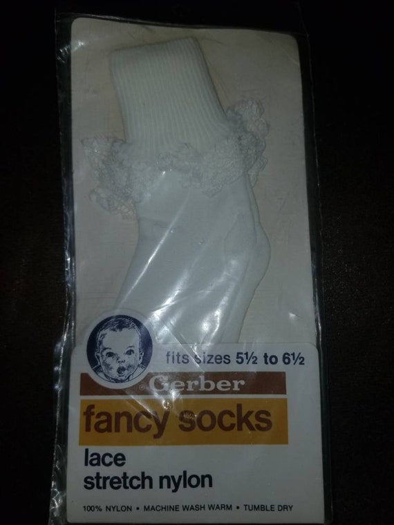 New Lacy 1970's Girls GERBER Fancy Lace Socks Stretch… - Gem