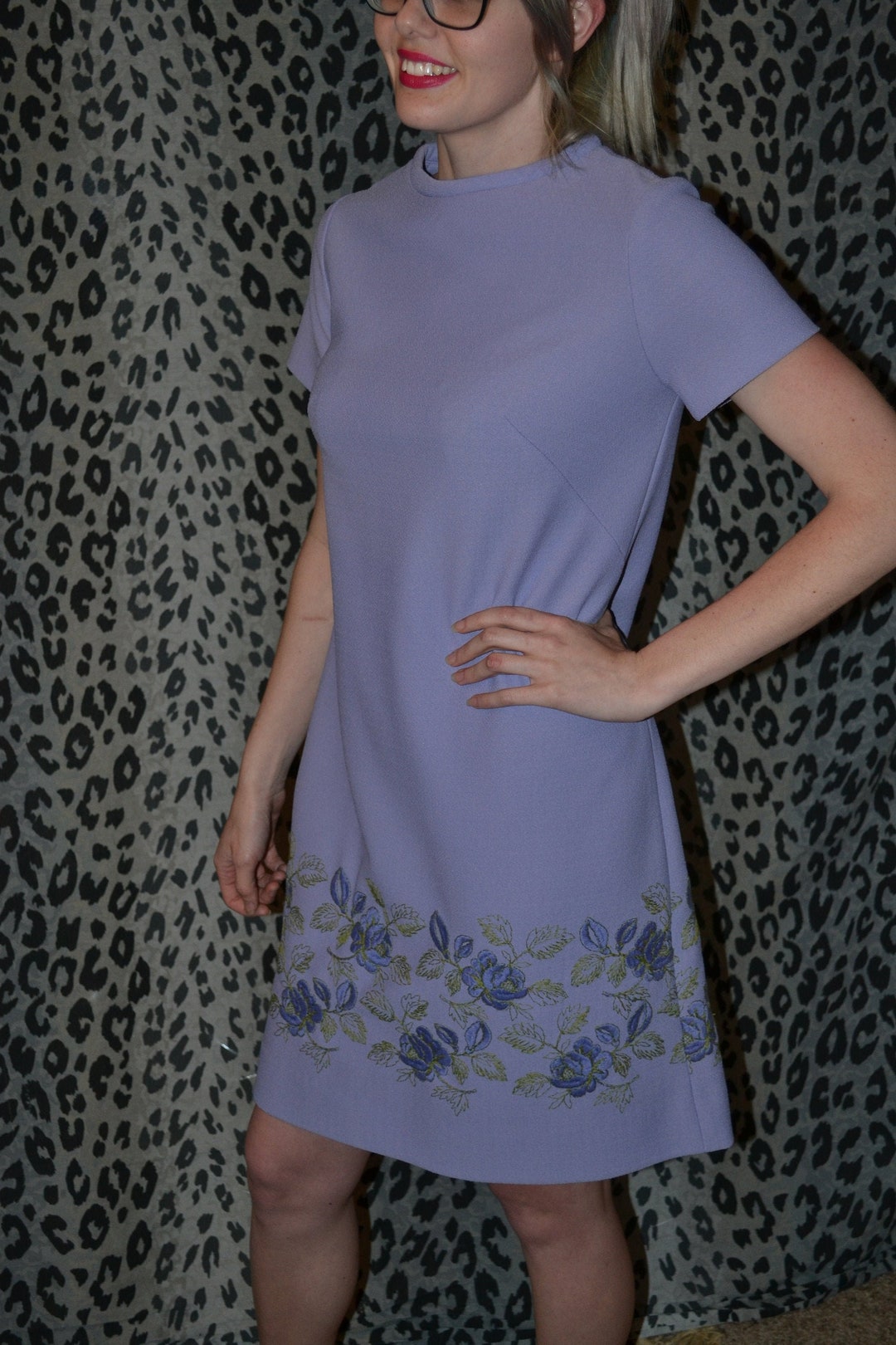60's Edith JOSH Flagg Mad Men Mod EASTER Sheath MEDIUM Dress Crimplene ...