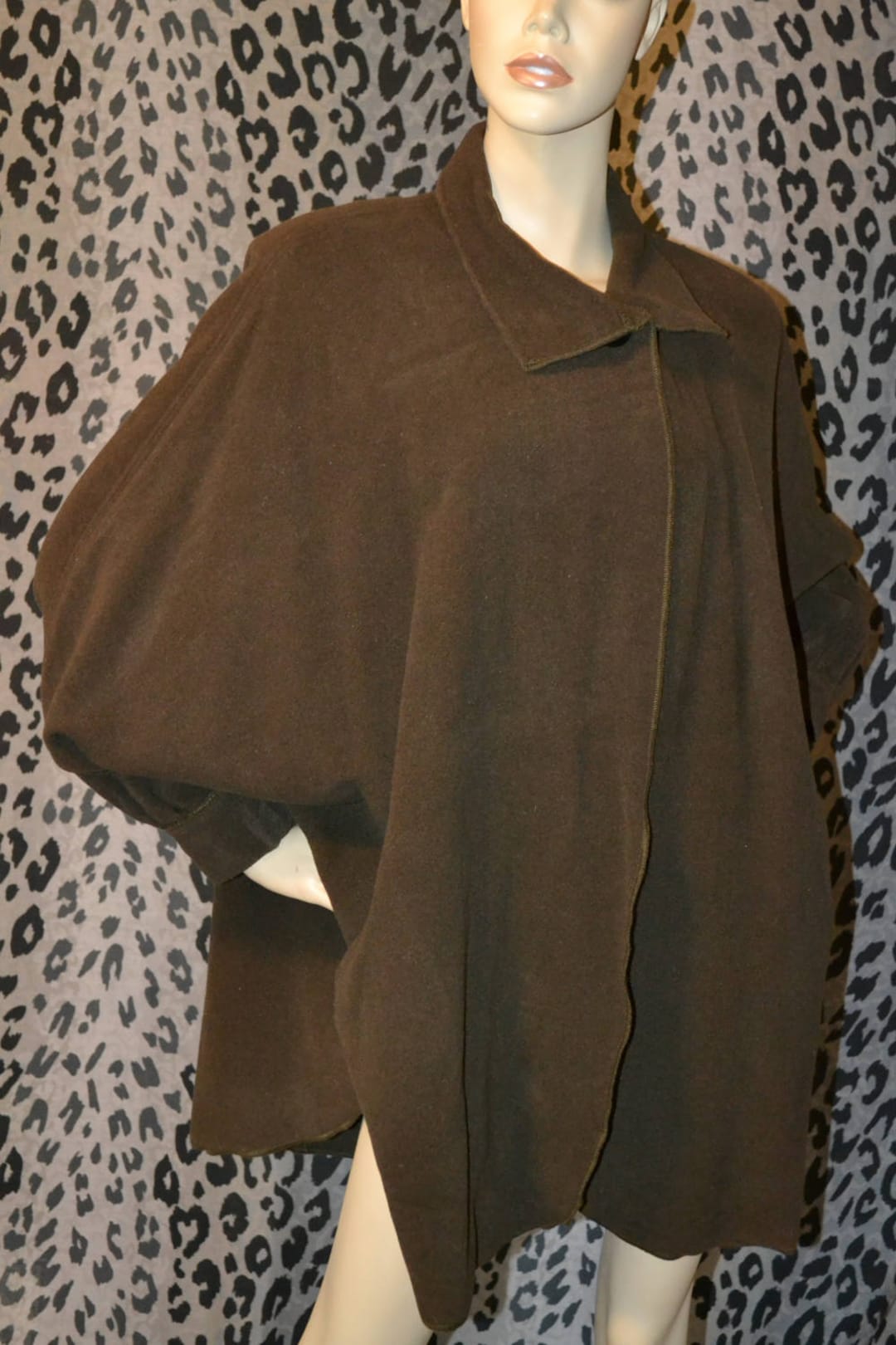 80's MERLE Wool Cape Jacket Swing Coat Olive Tailored M/L PONCHO ...