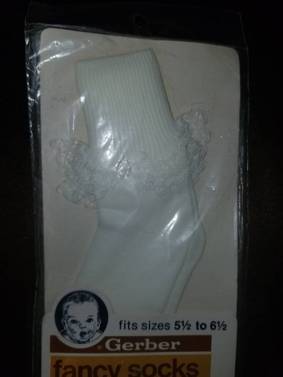 New Lacy 1970's Girls GERBER Fancy Lace Socks Stretch… - Gem