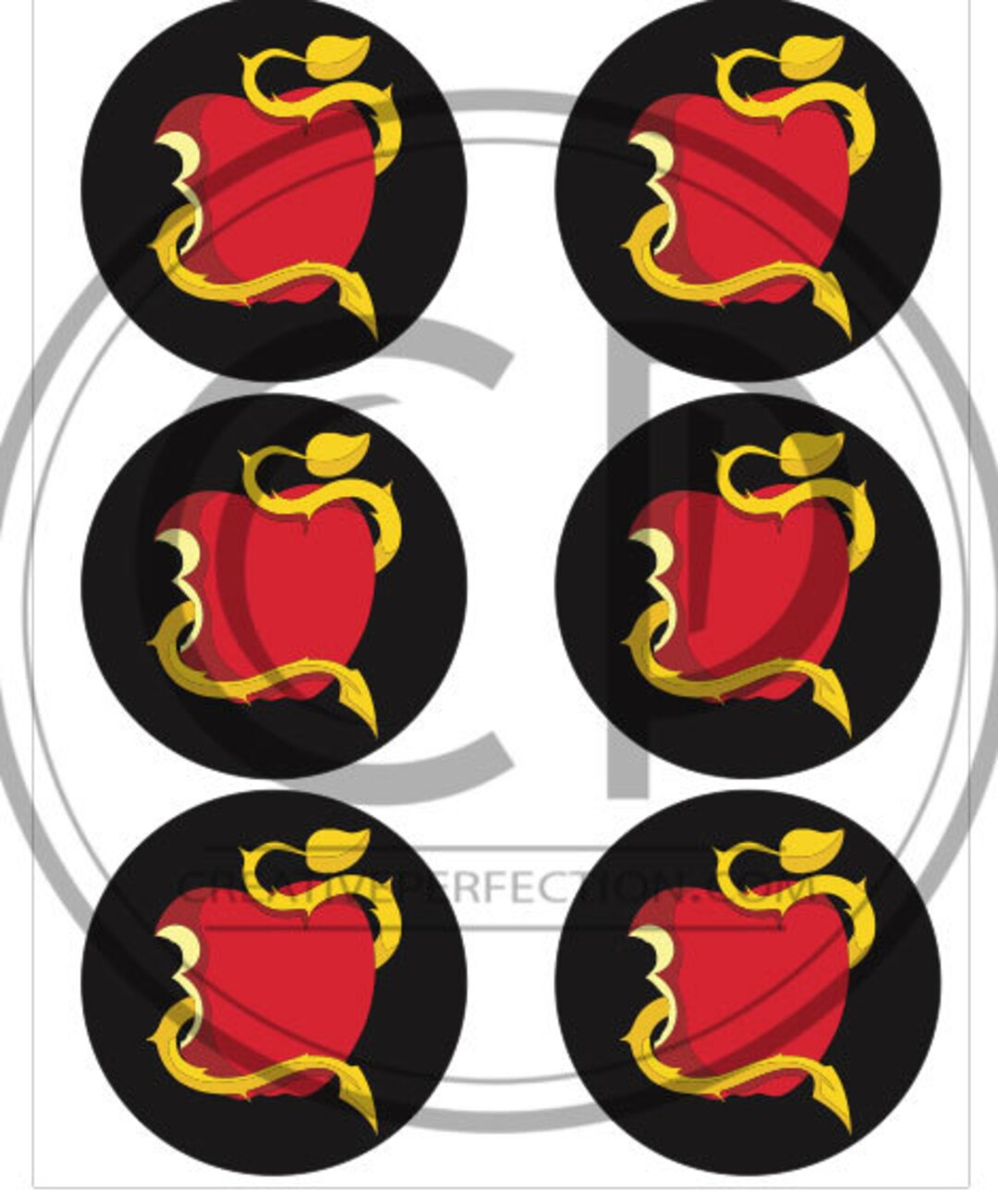 Descendants Apple (round 3.5) 6 to a Page Black Background - Etsy
