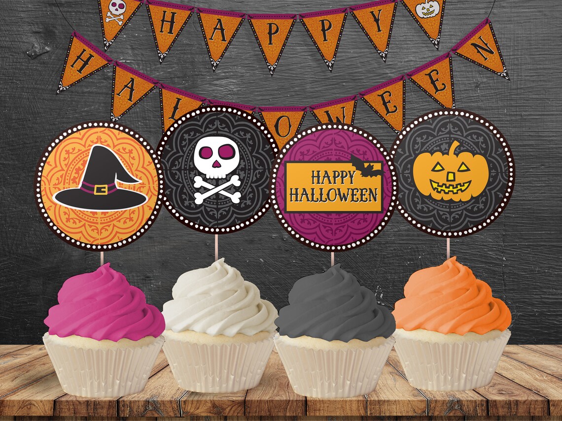 Halloween Cupcake Toppers, Halloween Party Decorations, Bookmark Topper ...