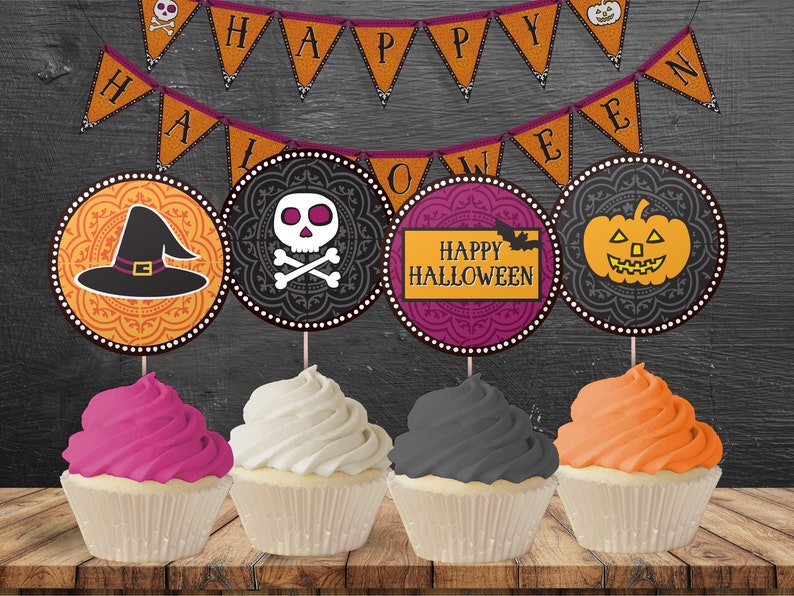 Halloween Cupcake Toppers, Halloween Party Decorations, Bookmark Topper ...