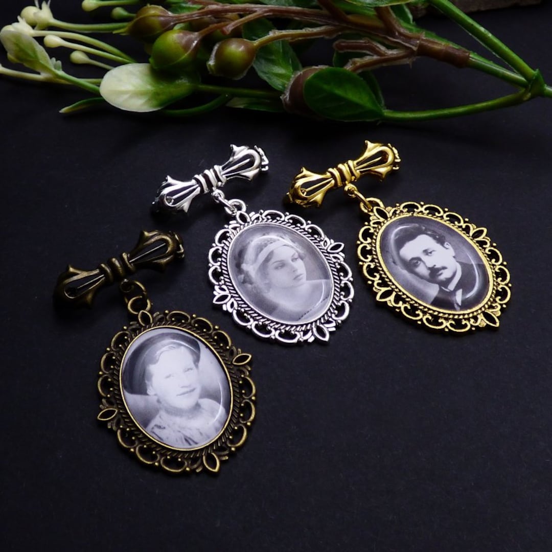 Memorial Photo Brooch Pin Groom Wedding Brooch Bridal Memorial Keepsake ...