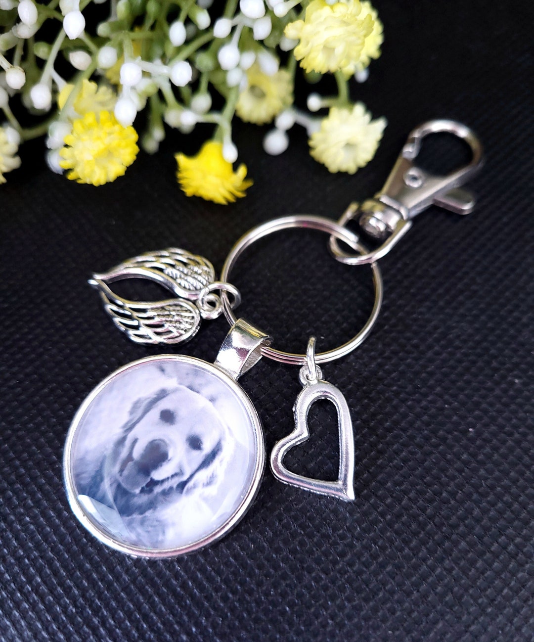 Dog Photo Keyring, Pet Memorial Charm, Dog Memory Gift, Pet Sympathy ...