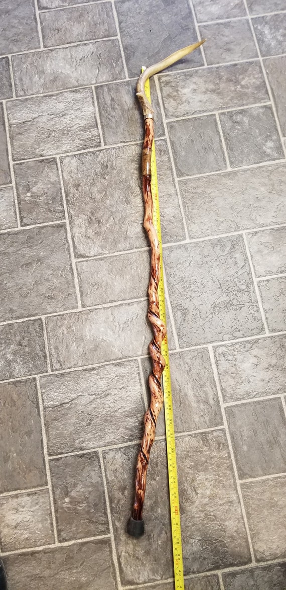 Handmade Twisted Wood Walking Cane with Deer Antler Handle | Etsy