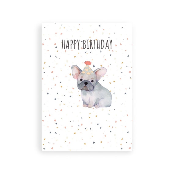 French Bulldog Birthday Card // Dog Card // Frenchie Birthday - Etsy