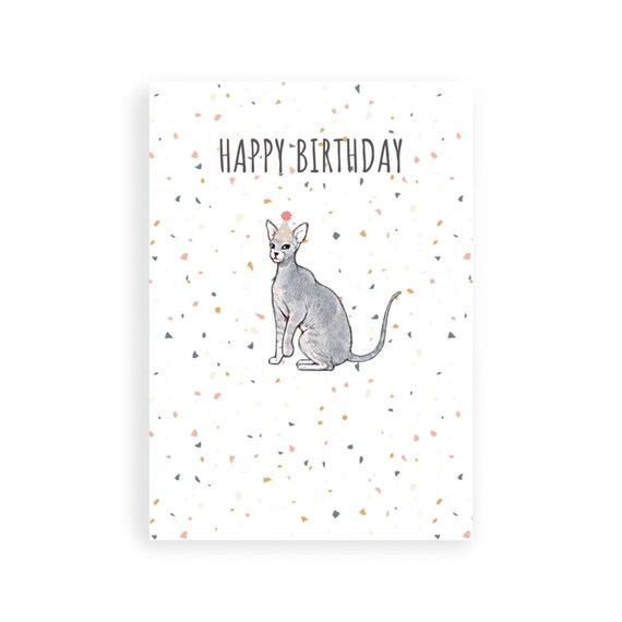 Sphynx Cat Birthday Card // Sphynx Cat | Etsy