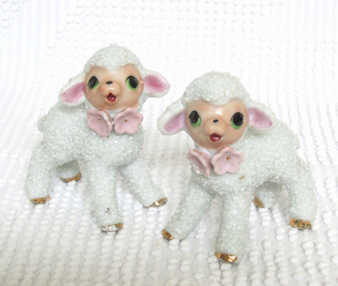 Vintage Ceramic Pair of Lamb Figurines Sugar Surface Made in Japan ...