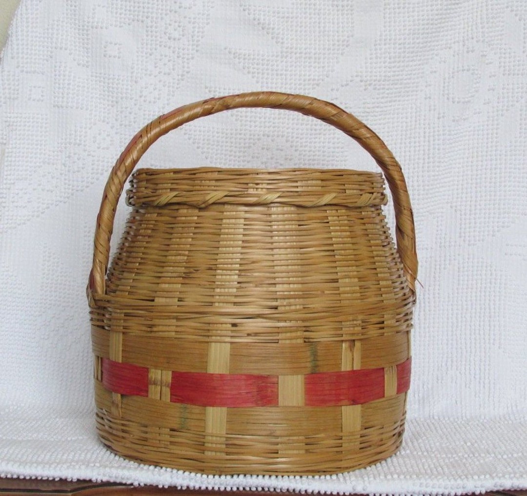 Vintage Woven Southwest Style Basket With Lid and Handle Bohemian Boho ...