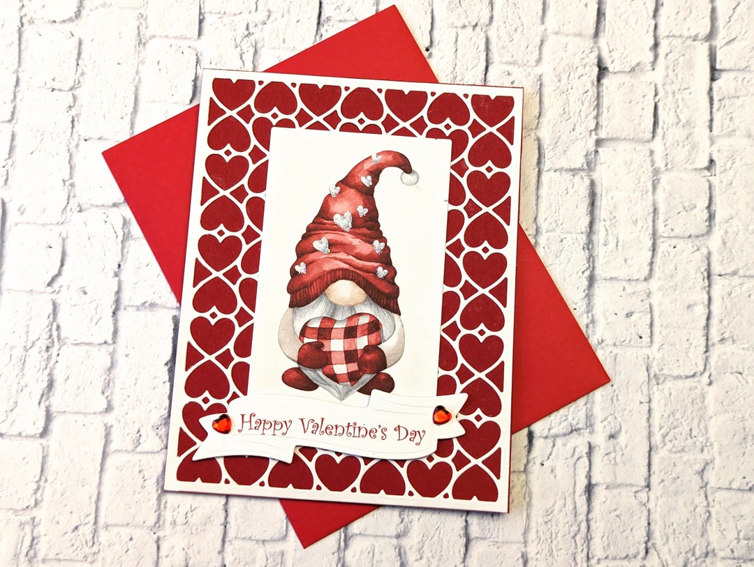 Gnome Valentine's Day Card/gnome/handmade Greeting Card/gnome Valentine ...
