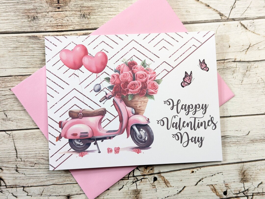 Valentine's Day - Happy Valentine's Day Pink Scooter Card - Card for ...