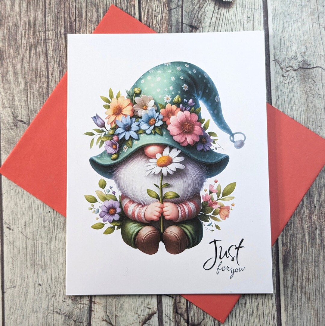 Spring Gnome Greeting Card - Gnome Greeting Card -greeting Card - Cute ...