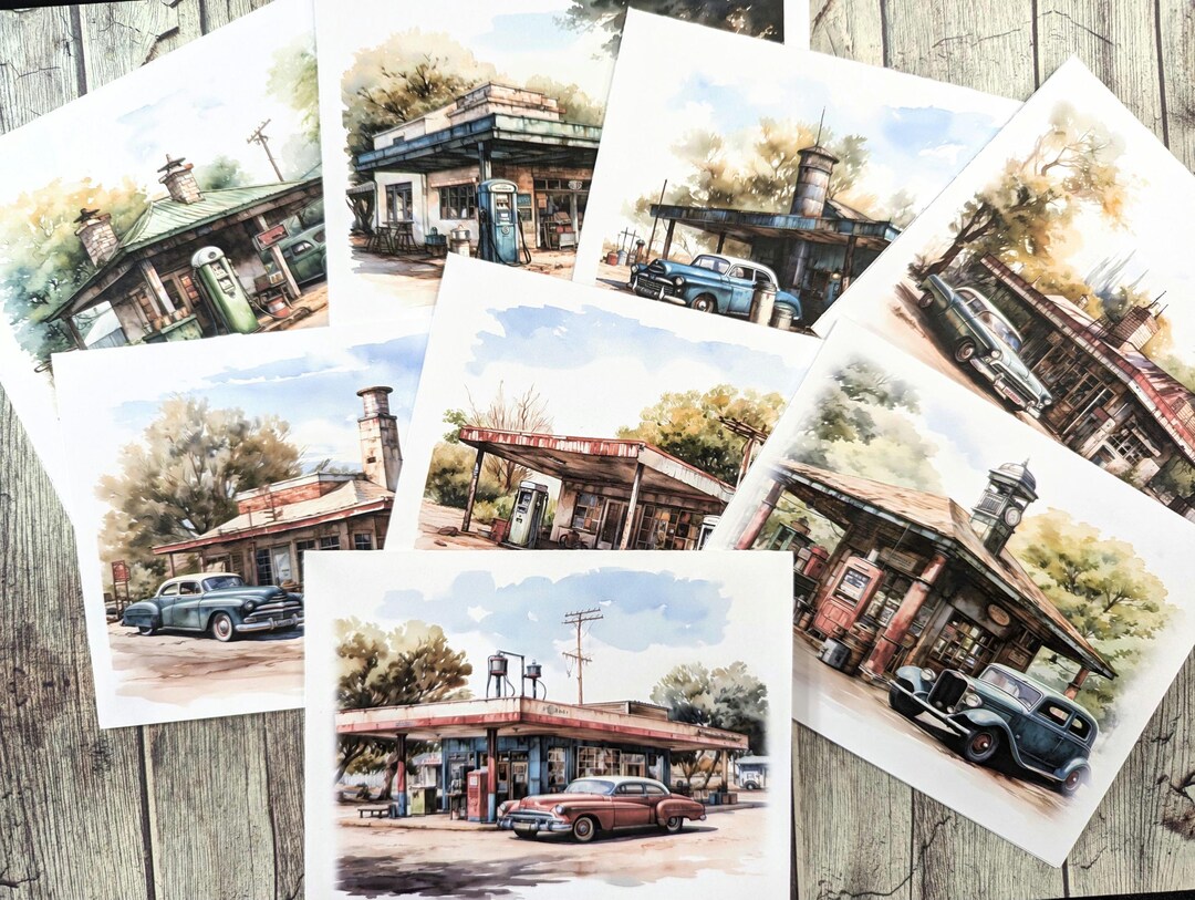 Note Cards for Men - Masculine Greeting Cards - Retro Gas Stations ...