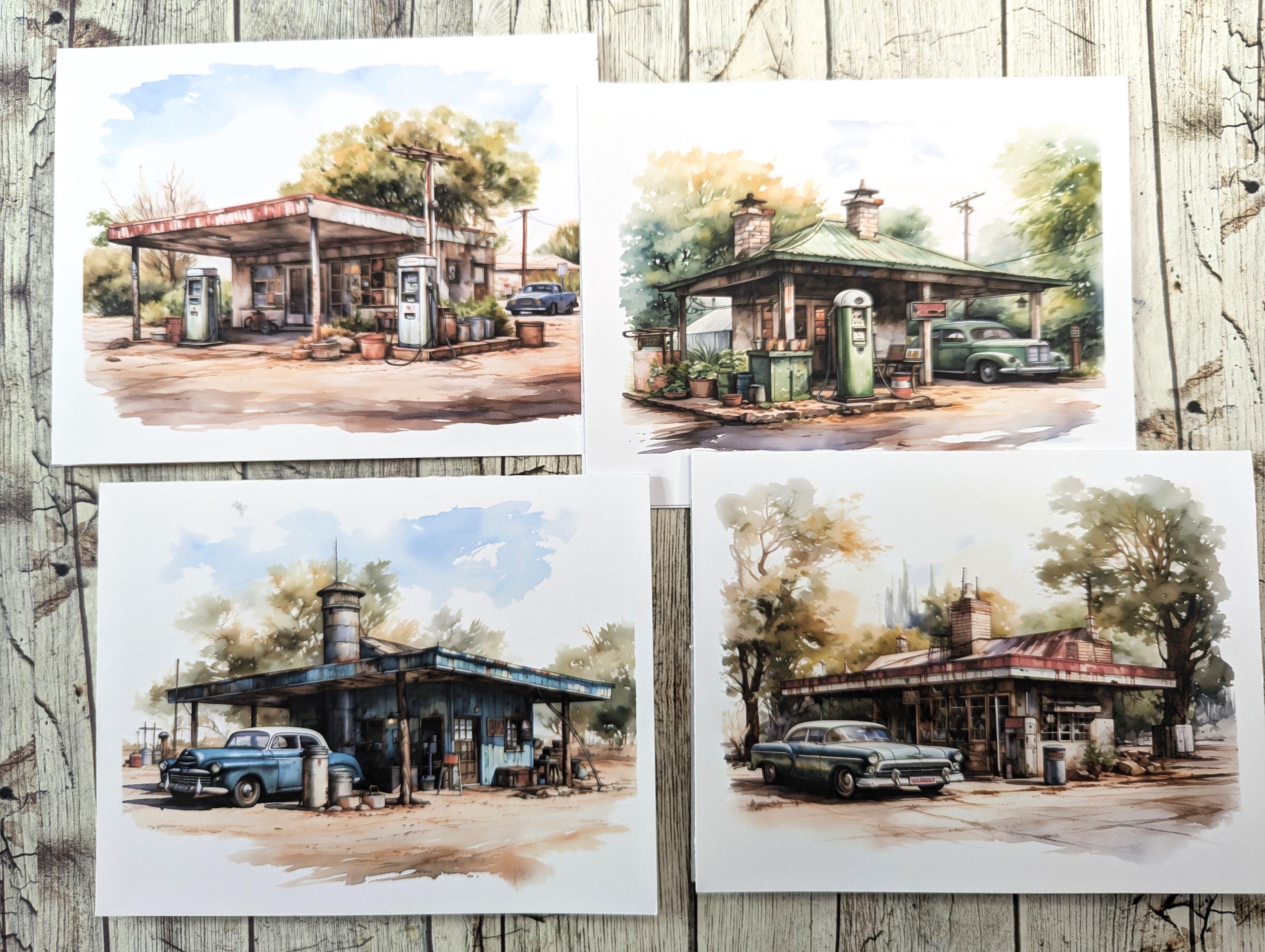 Note Cards for Men - Masculine Greeting Cards - Retro Gas Stations ...