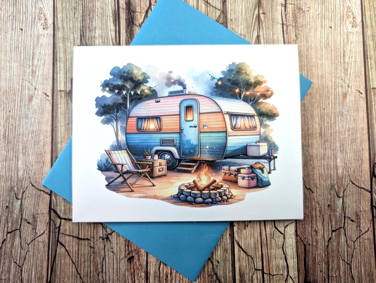 Teardrop Camping Trailer Greeting Card: Handmade Whimsical Campout Note ...