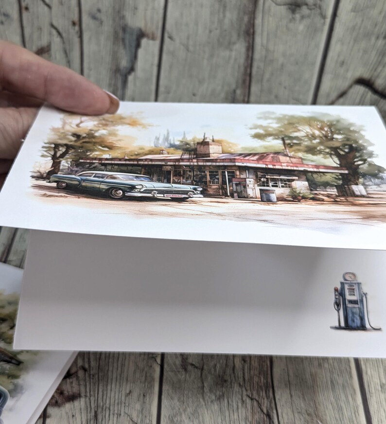 Note Cards for Men - Masculine Greeting Cards - Retro Gas Stations ...