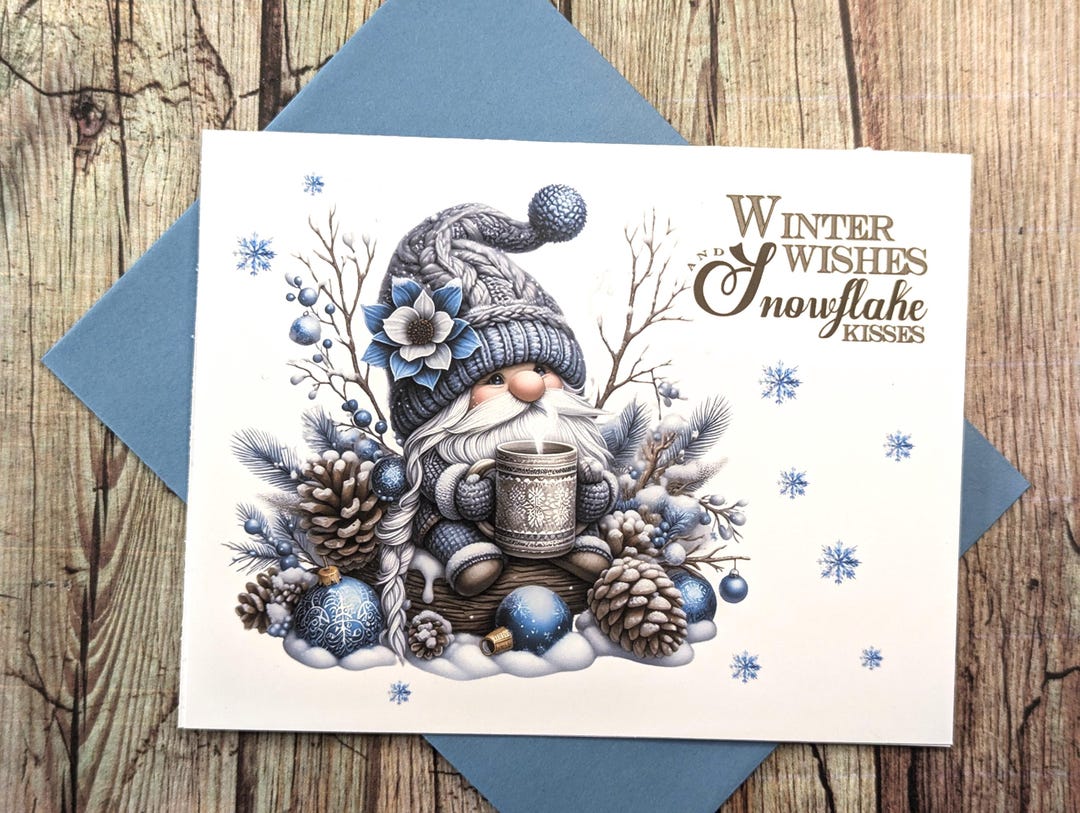 Gnome Christmas Card Winter Gnome Gnome Greeting Card Blue Gnome Gome ...