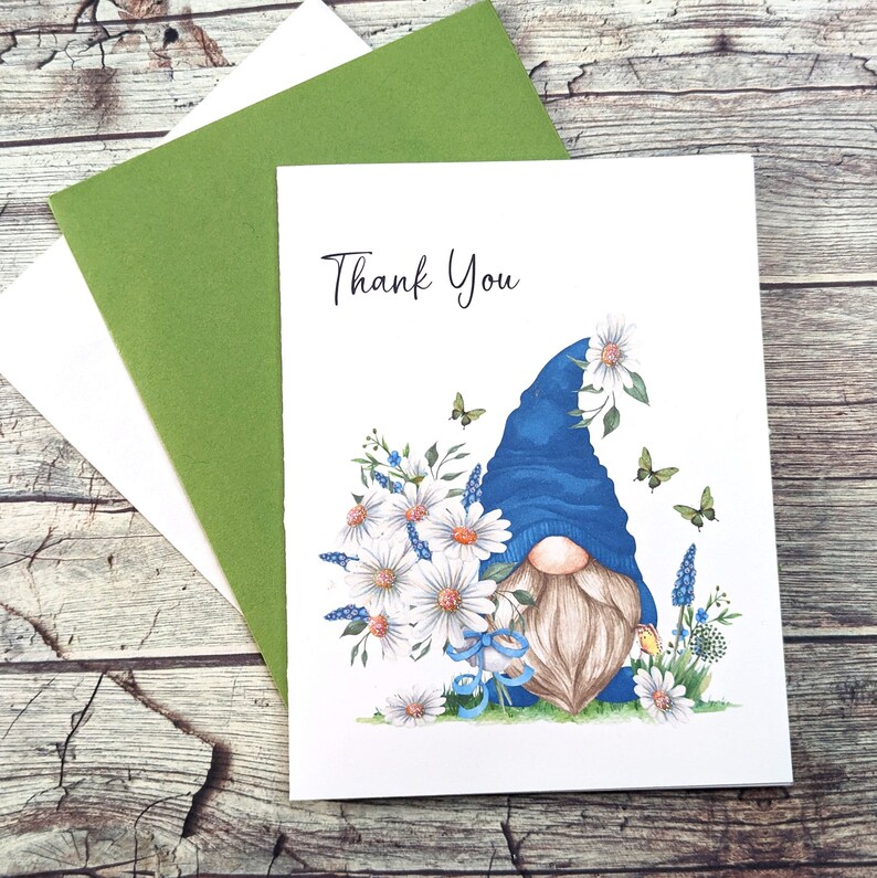 Handmade Gnome Thank You Card: Daisy Bouquet, Glitter Detail - Etsy