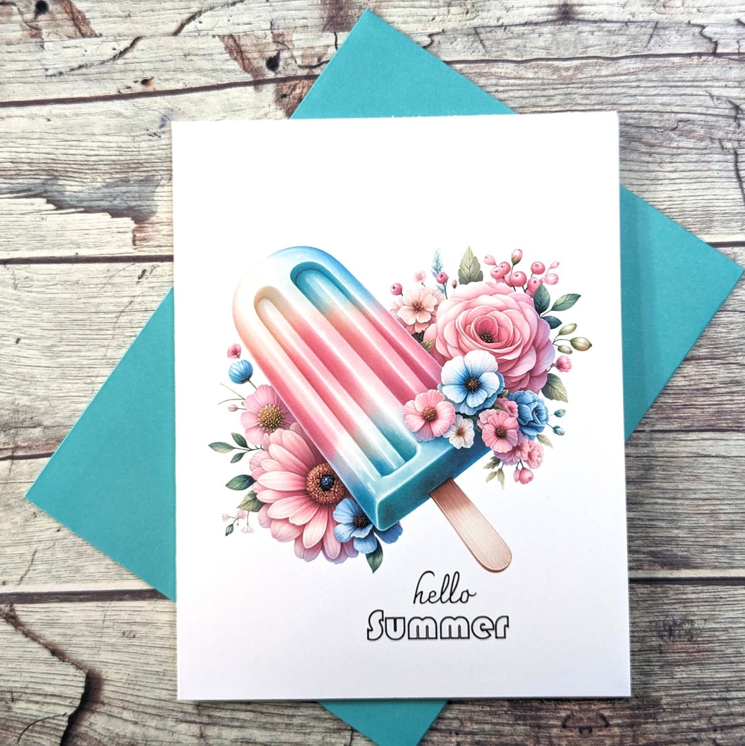 Hello Summer Greeting Card With Ice Cream Welcome Summer Cute Ice Cream Summer Vibes Sweet ...