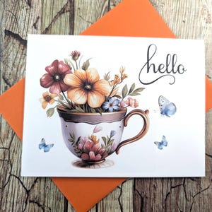 Hello Note Cards - Hello Greeting Cards - Set of 8 - Tea Cup Cards ...