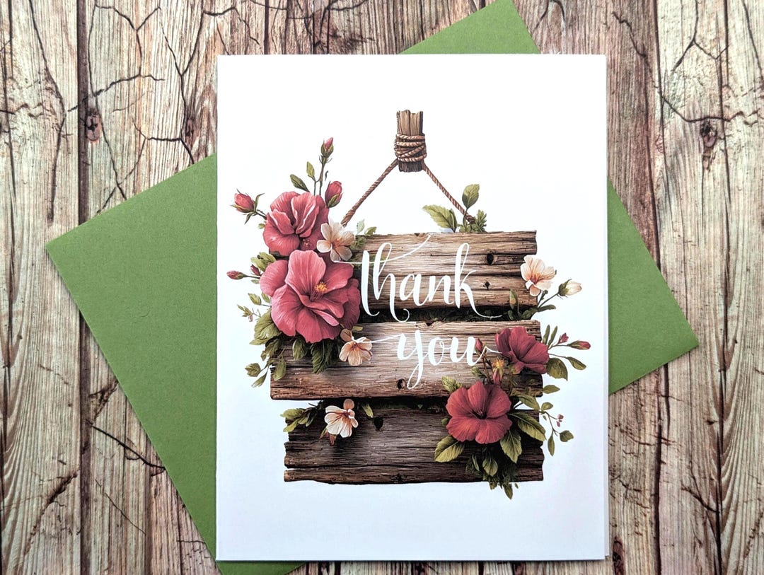 Floral Thank You Note Cards With Rustic Wood Sign: Handmade - Etsy