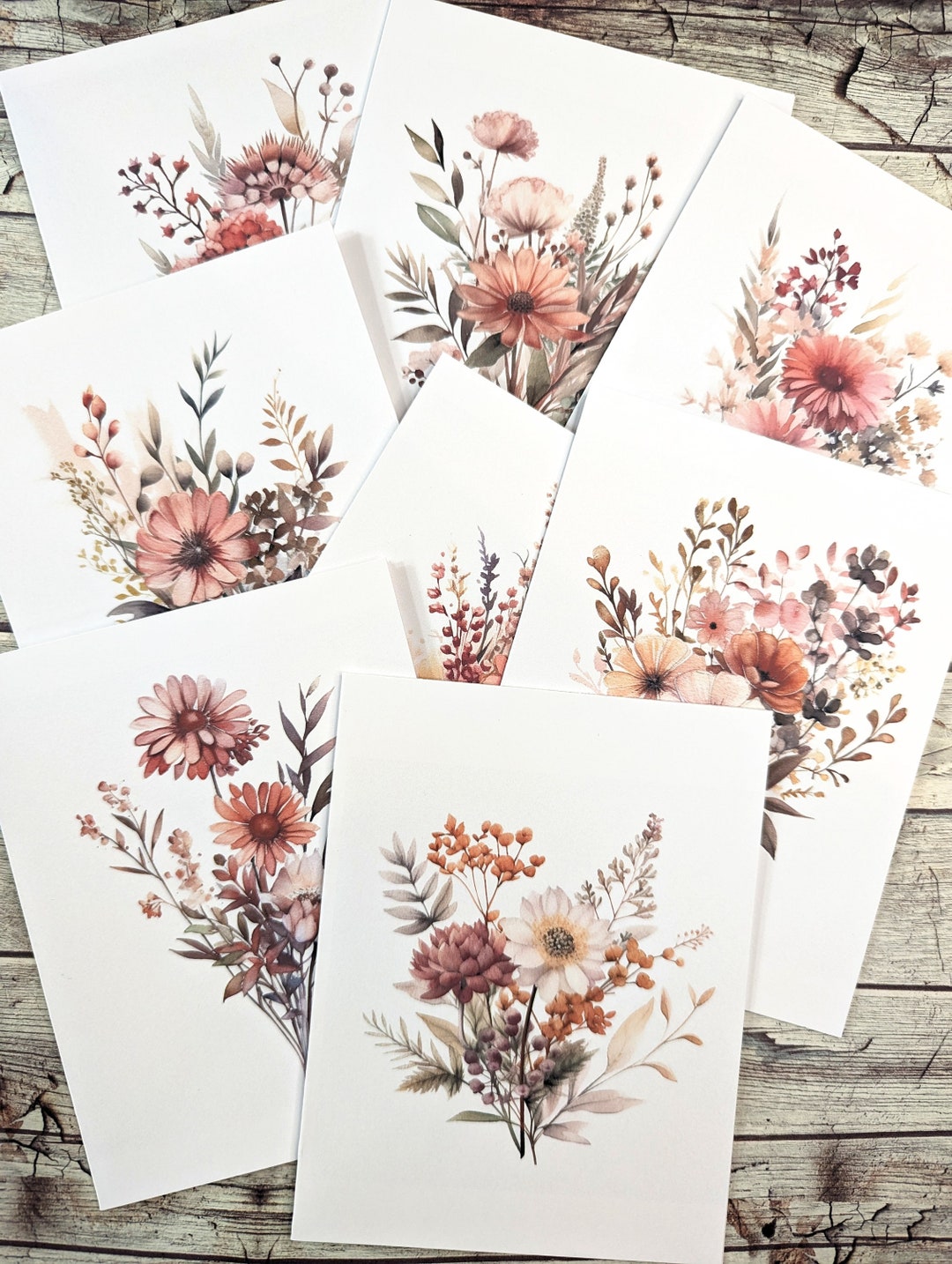 Watercolor Flowers Note Card Set, 8 Ct. Assorted Stationary, Boho ...