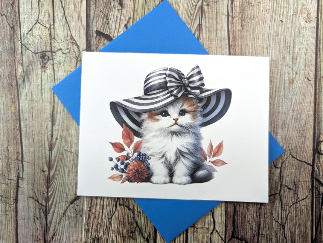 Cat Note Cards - Cat in Hat - Kitten Cards - Handmade Cat Cards ...