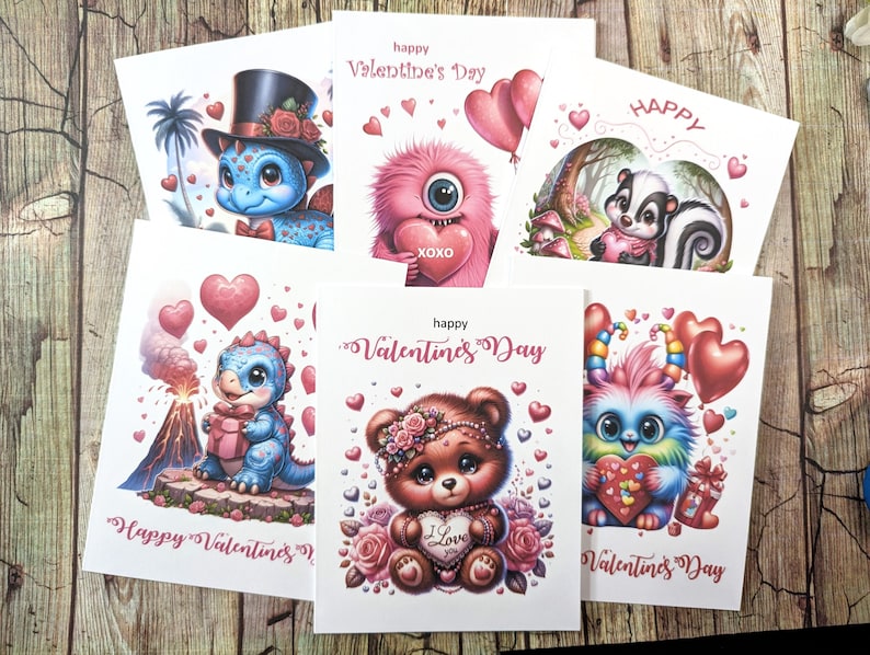 Monster & Dinosaur Valentine's Cards for Kids – Set of 6 - Etsy