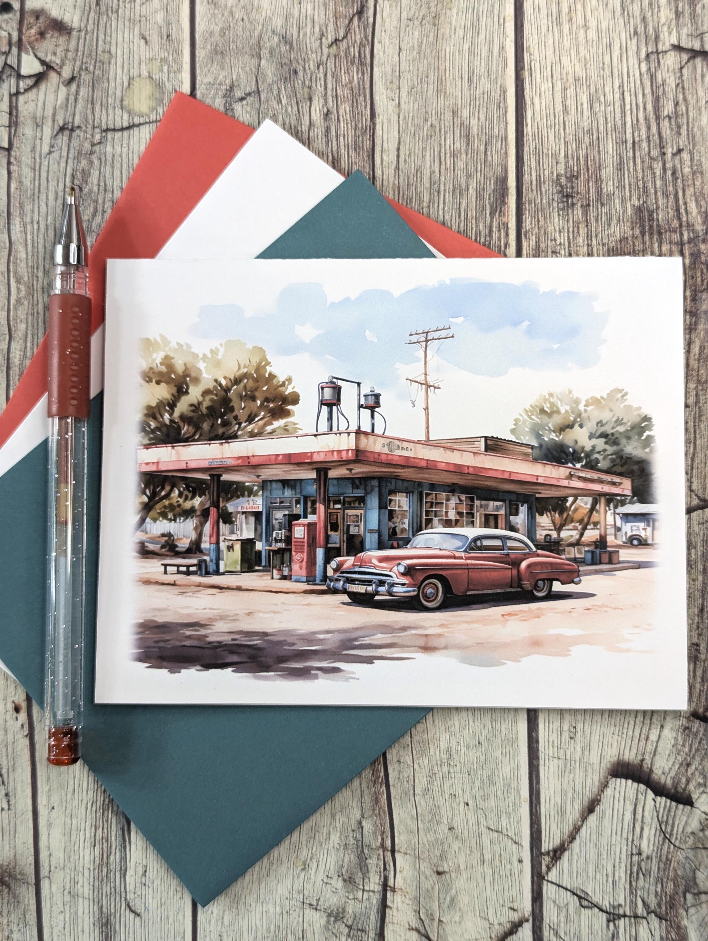 Note Cards for Men - Masculine Greeting Cards - Retro Gas Stations ...