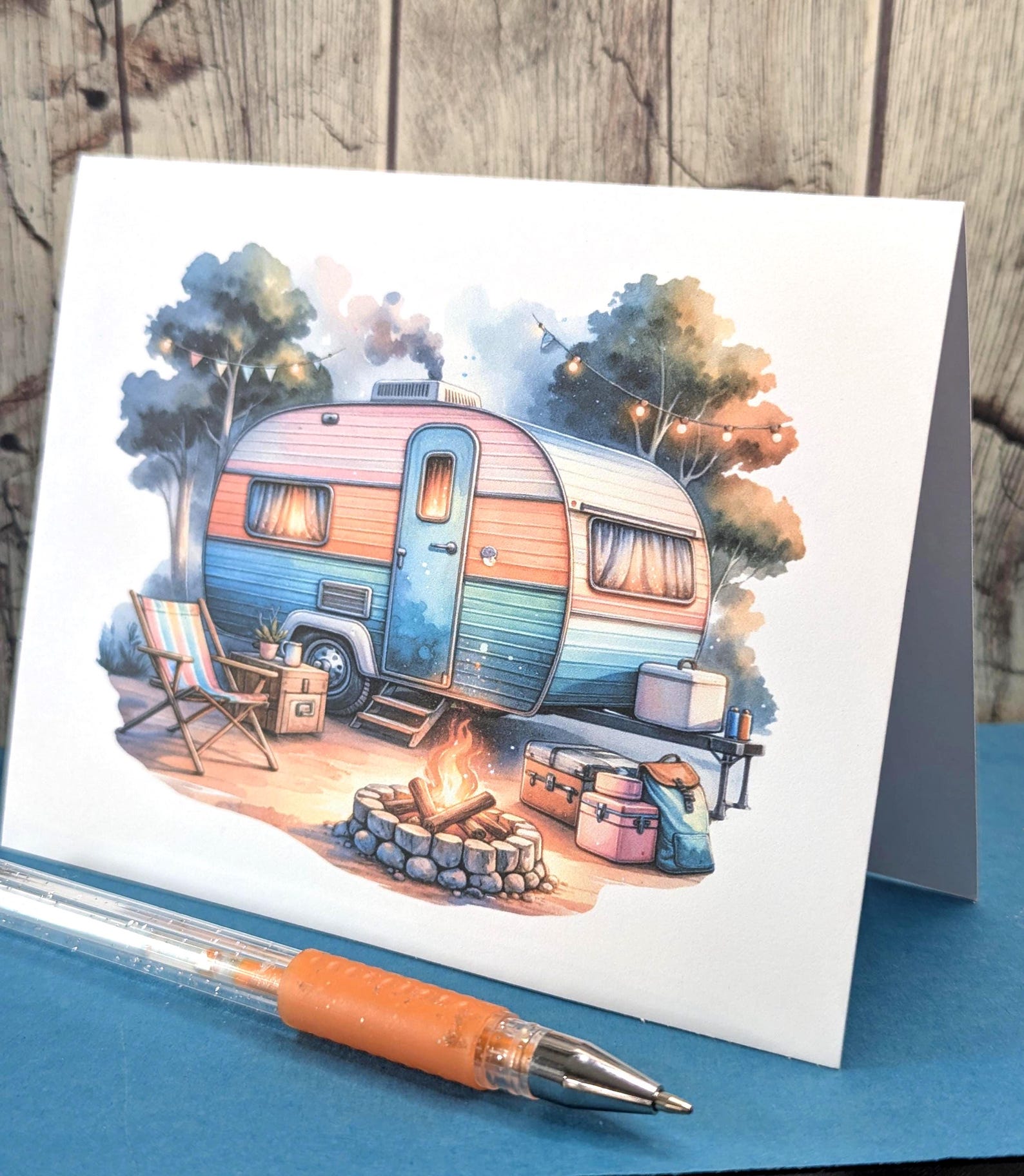 Teardrop Camping Trailer Greeting Card: Handmade Whimsical Campout Note ...