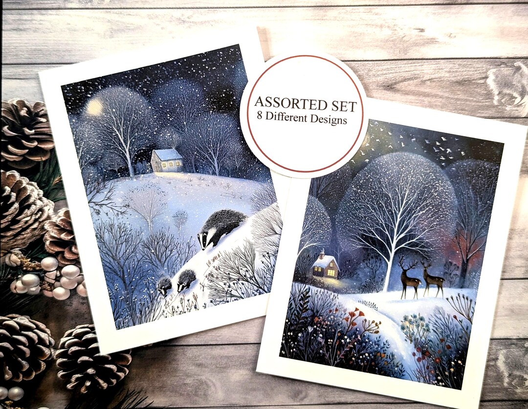 Winter Note Cards: Snowy Country Landscape With Wildlife, Assorted ...