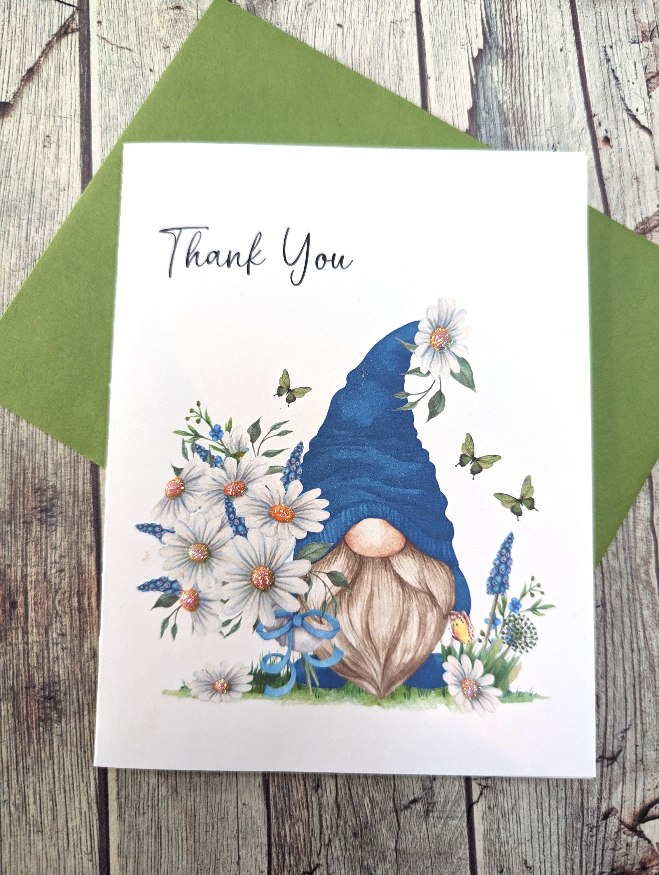 Handmade Gnome Thank You Card: Daisy Bouquet, Glitter Detail - Etsy