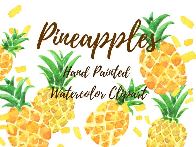 Pineapple Watercolor Cliparts Tropical Scrapbook Digital File Download ...