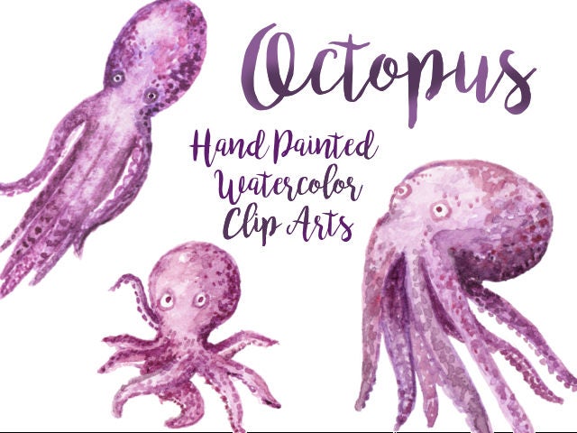 Octopus Watercolor Cliparts Sea World Ocean Scrapbook Sea Creatures ...
