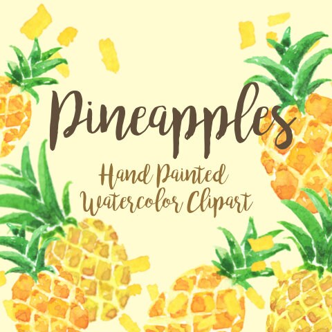 Pineapple Watercolor Cliparts Tropical Scrapbook Digital File Download ...
