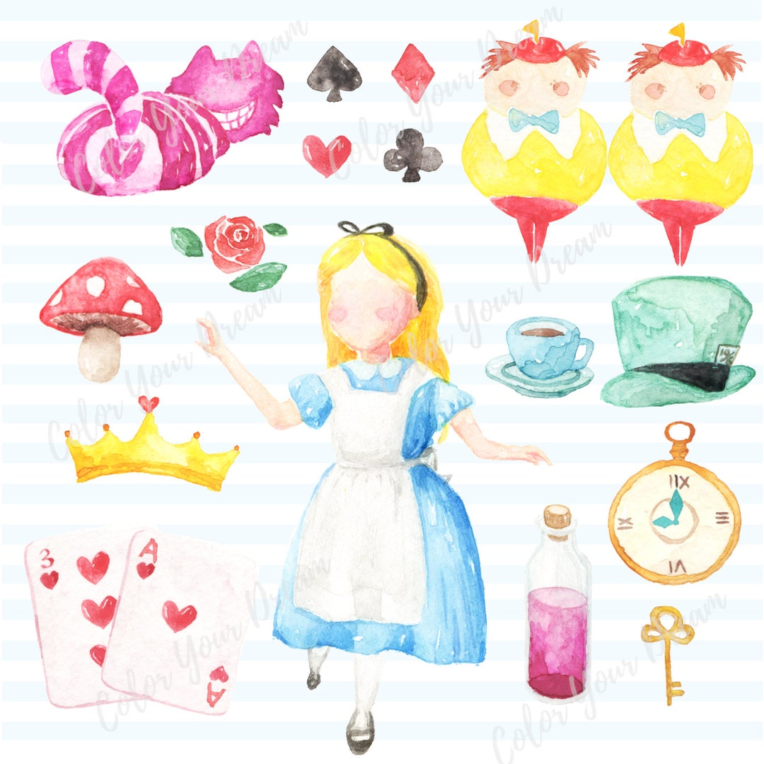 Alice in the Wonderland Watercolor Clipart Digital Disney Tea Party ...