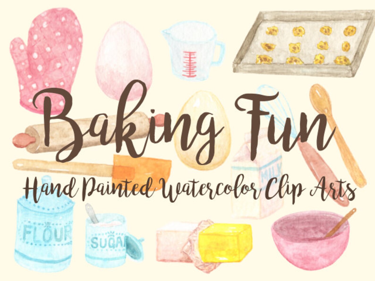 Baking Watercolor Clipart Kitchen Pantry Cooking Party Digital File ...