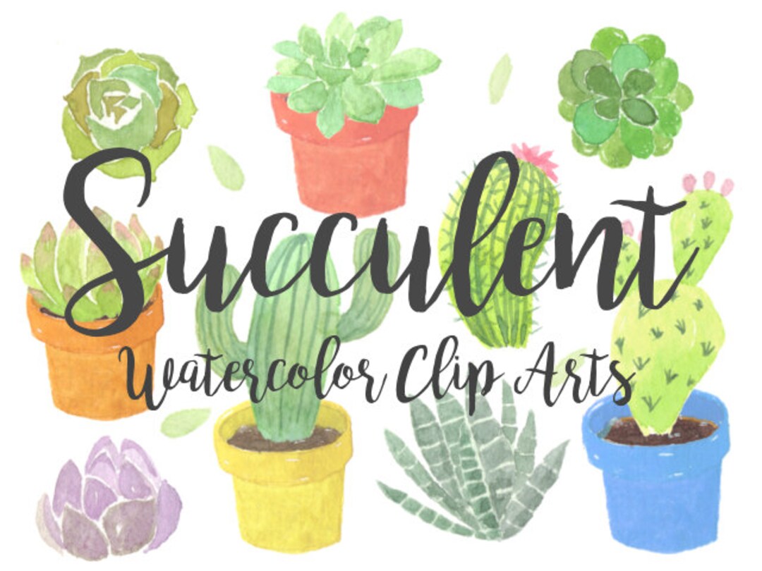 Cactus Succulent Watercolor Clipart Scrapbooking Digital Files Garden ...