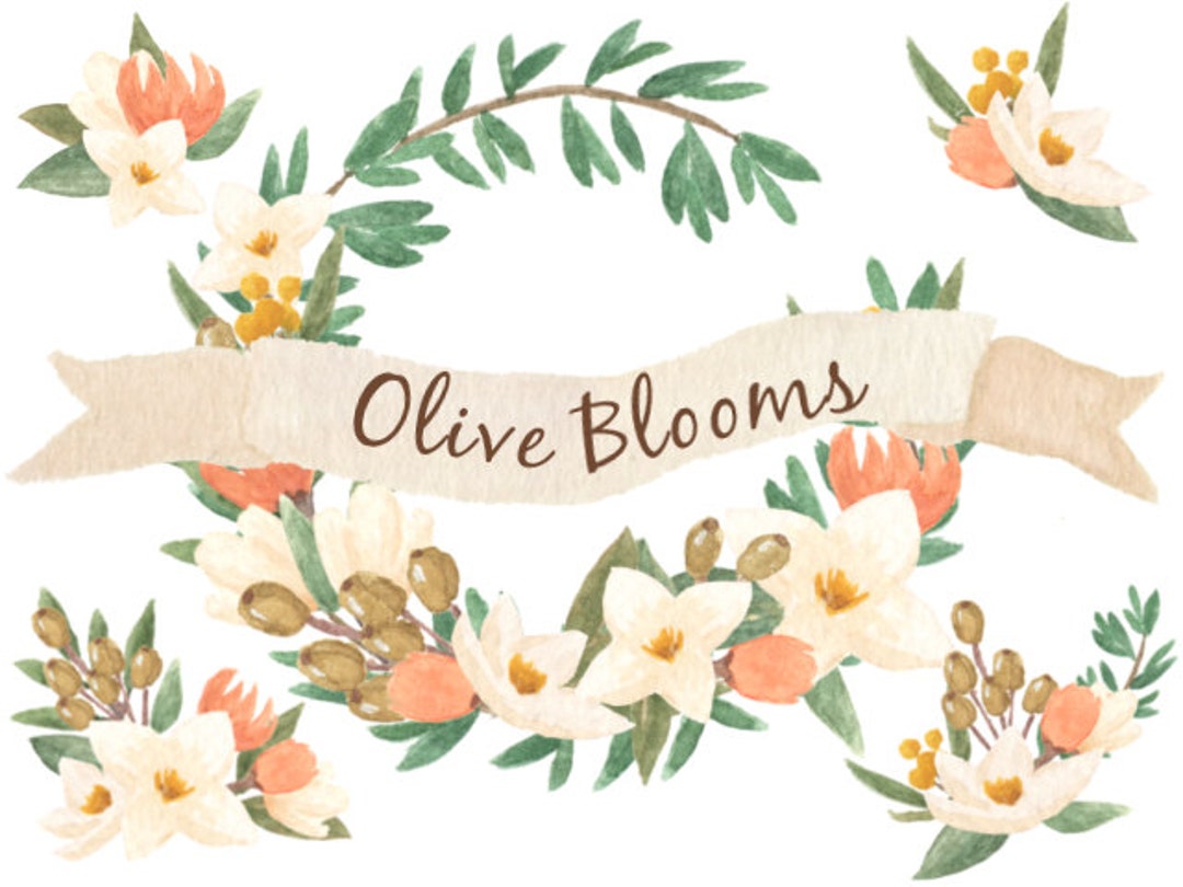 Olive Floral Watercolor Cliparts Scrapbook Digital Files Download ...
