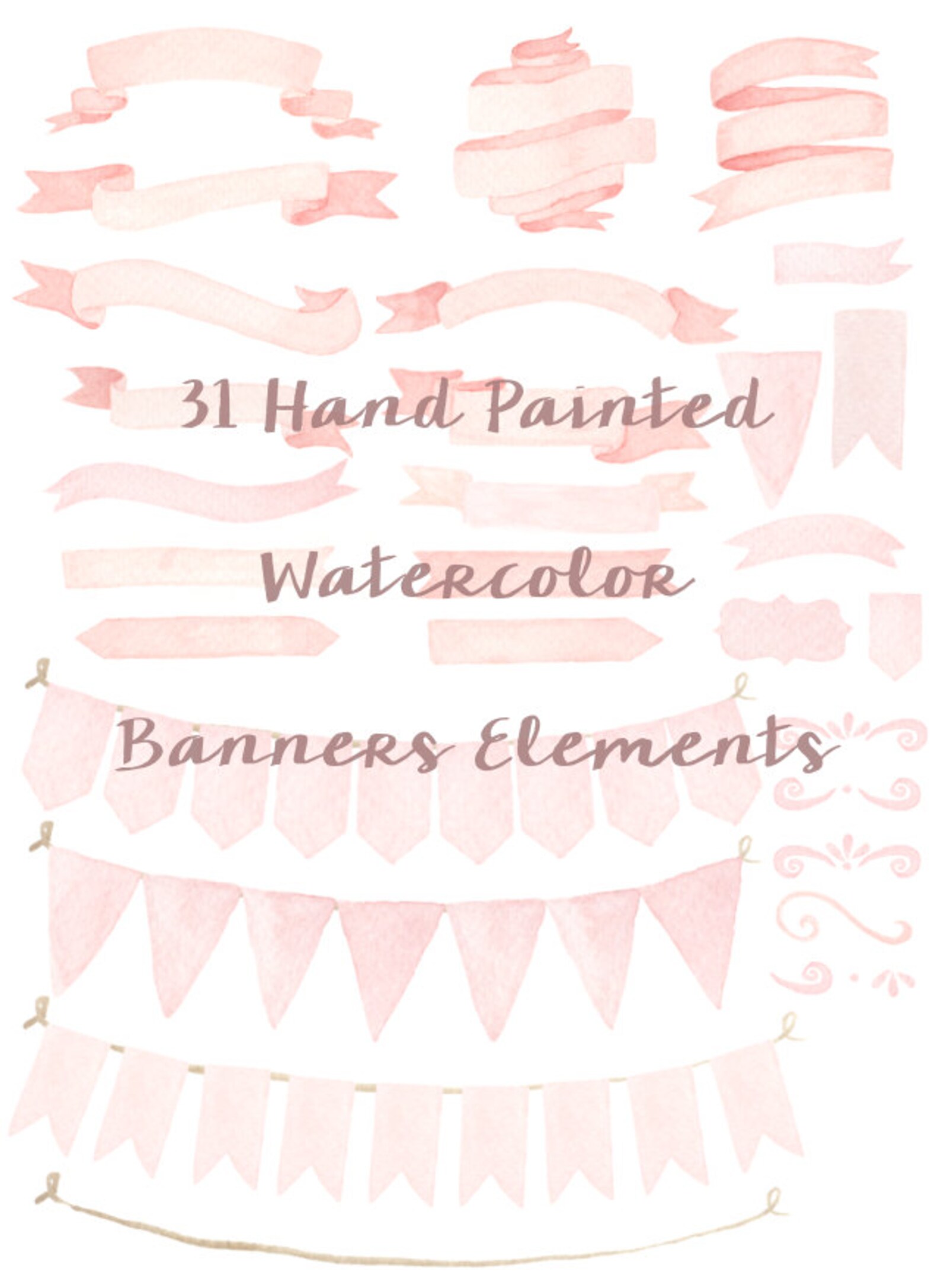 Pink Banner Watercolor Clip Arts Scrapbooking Border Ribbon Wedding ...