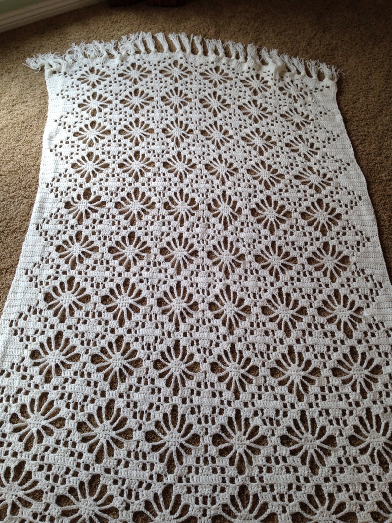 Lacy White Crocheted Afghan White Afghan Crochet Blanket - Etsy