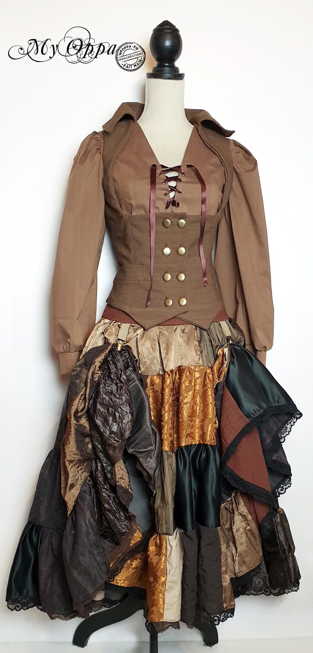 Steampunk Costume Set, Underbust Vest, Cotton Top With Lacing, Long ...