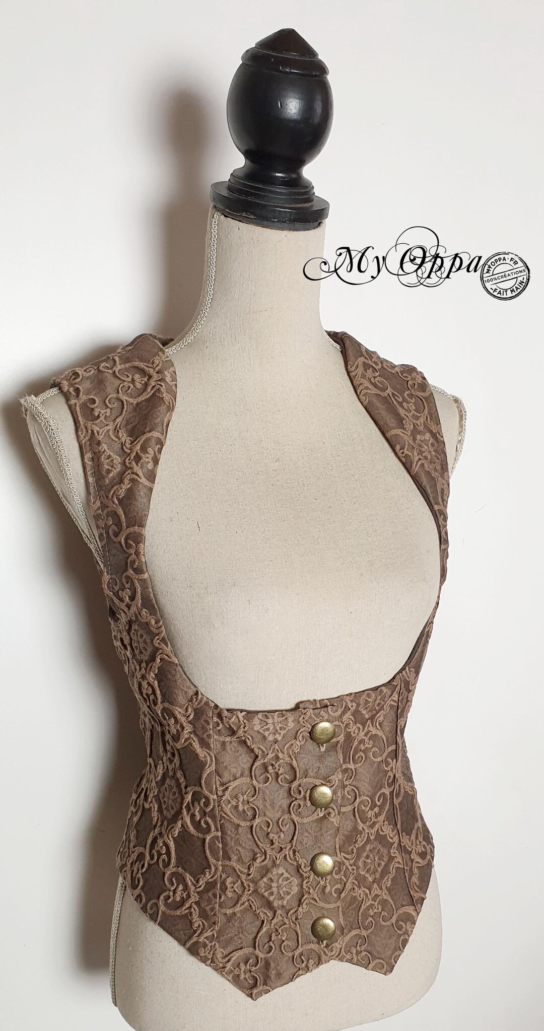 Steampunk Vest With Long Spikes Under the Chest, Taupe/beige, Barman ...