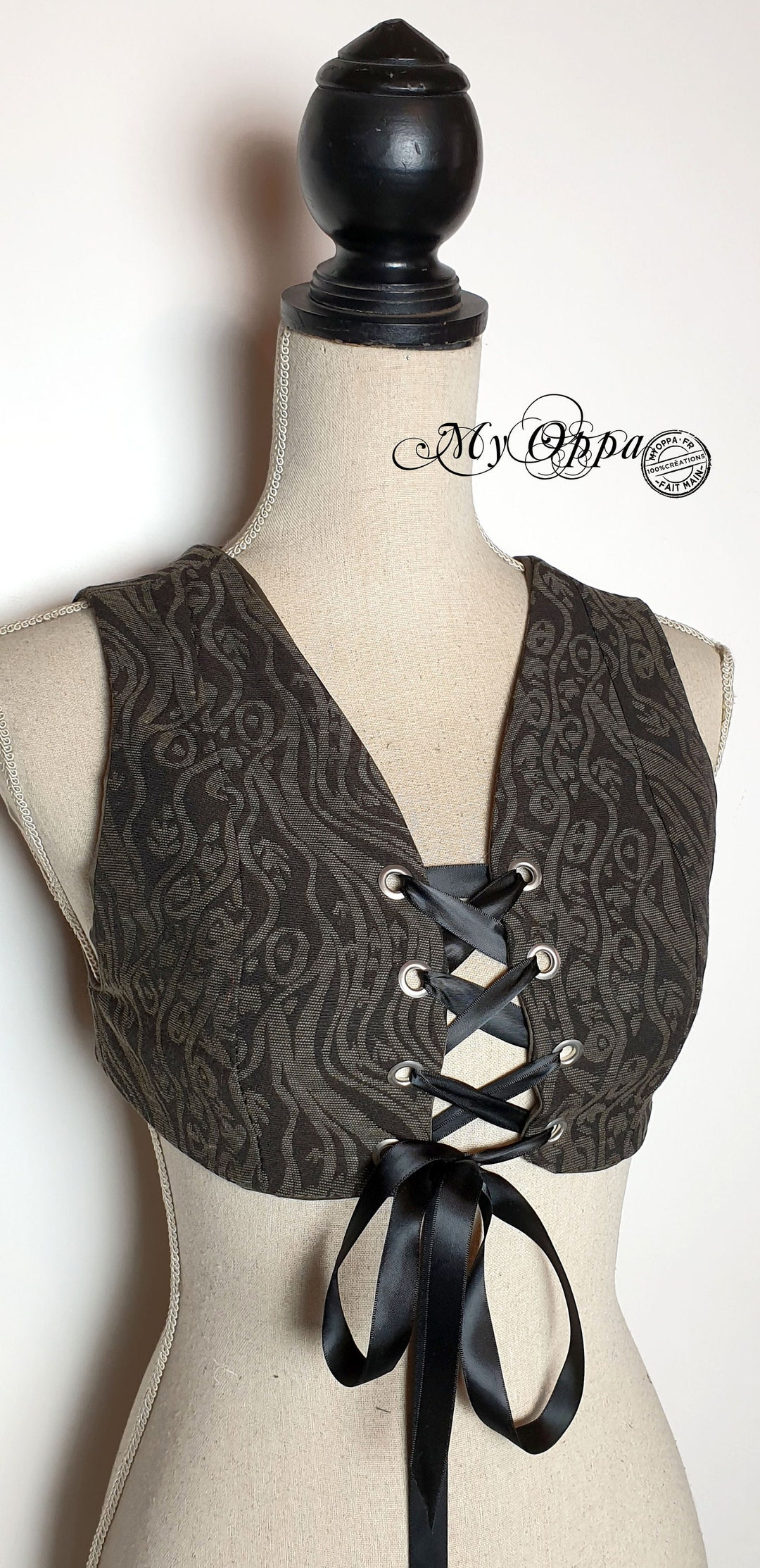 Short Khaki Green Bohemian Vest Lacing in Front Size S/M, Boho Dance ...