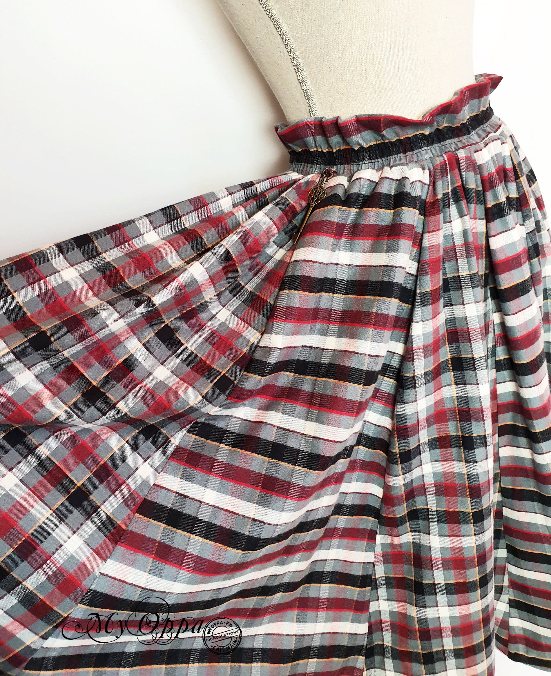 Long White and Red Plaid Skirt | Etsy